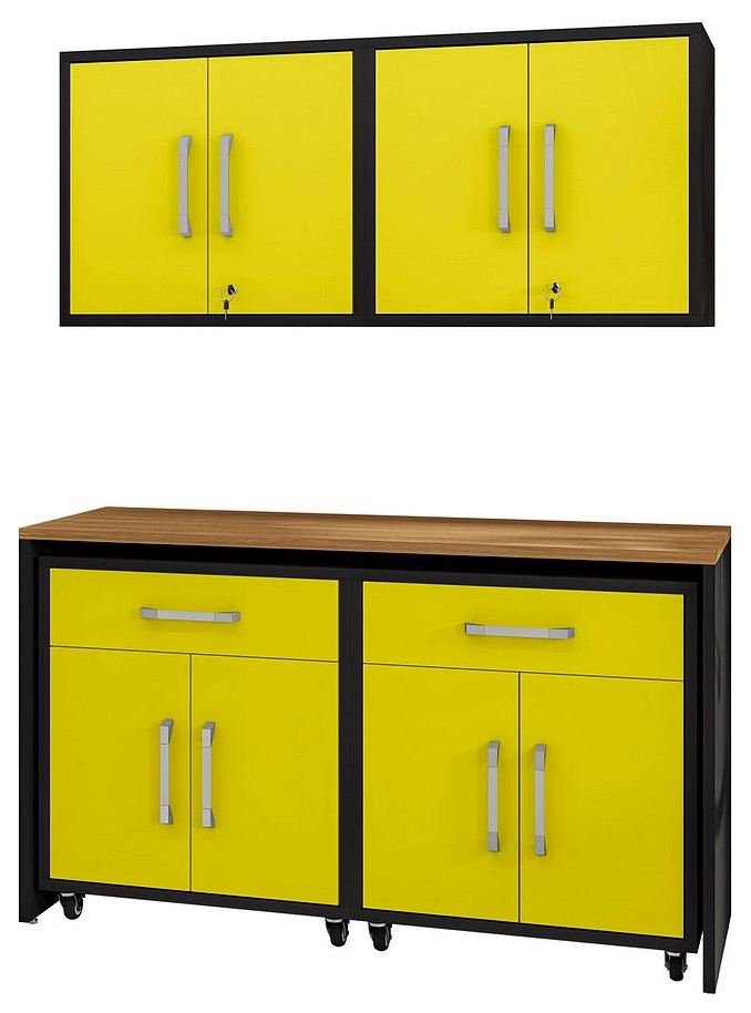 Eiffel 5-Piece Garage Set, Matte Black and Yellow - Garage And Tool ...