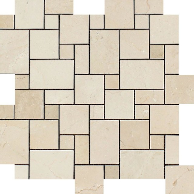 Crema Marfil Mediterranean Polished Marble Mini Versailles Pattern ...
