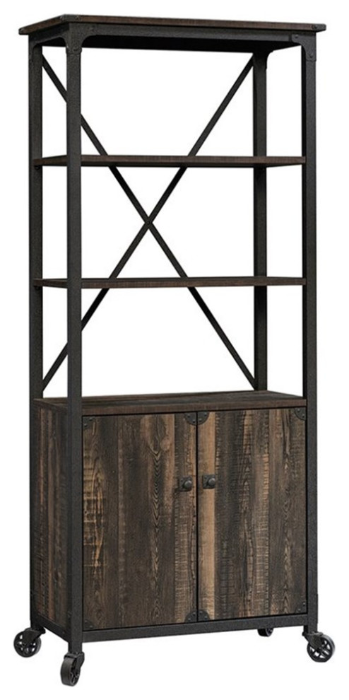 Sauder Steel River 3-Shelf Metal Frame Mobile Bookcase in Carbon Oak ...