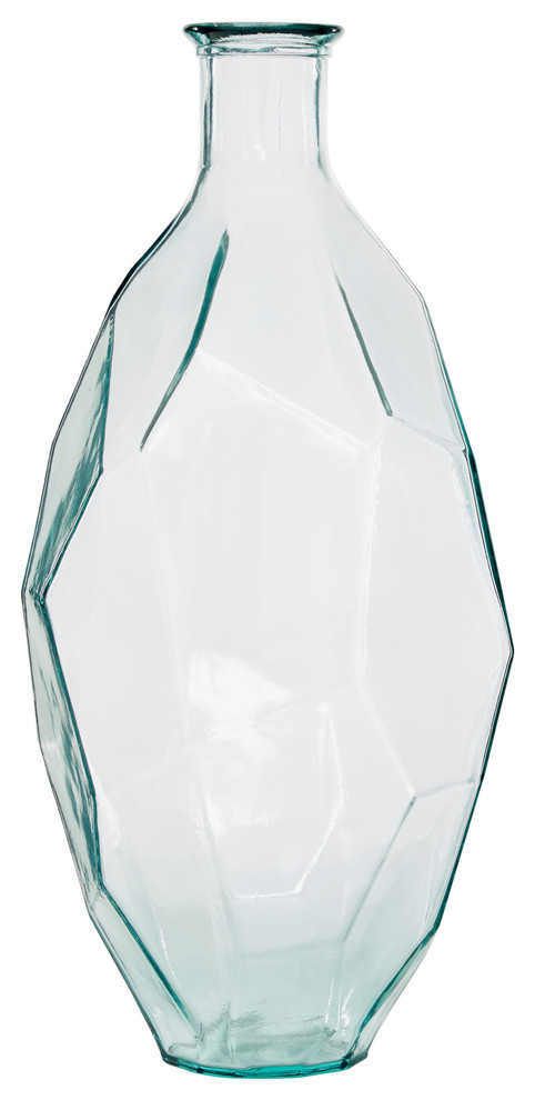 Tall Decorative Soda Lime Glass Flower Vase w/ Angular Textured Body ...