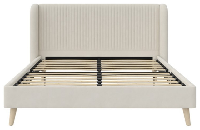 Novogratz Holly Upholstered Wingback Bed Frame in Queen in Ivory Velvet ...