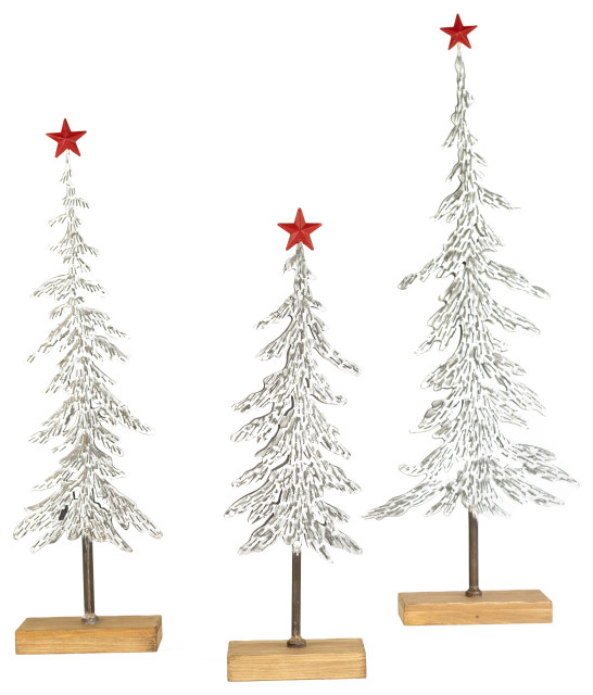 3-Piece Set Metal Snow Frost Christmas Tree Sculpture - Transitional ...