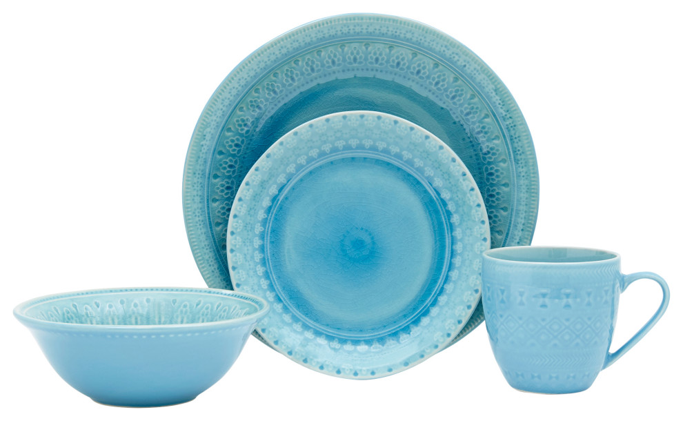 Calanthe Aqua 16-Piece Dinnerware Set - Contemporary - Dinnerware Sets ...