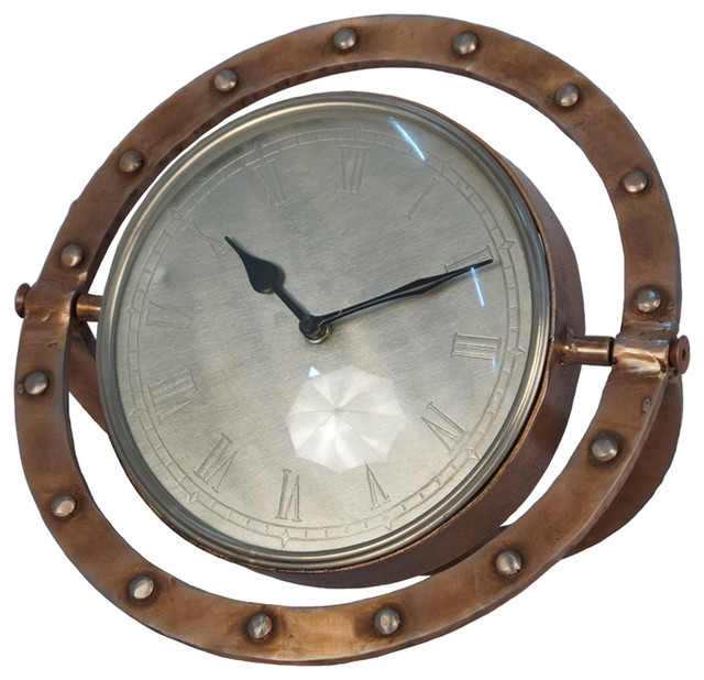 Metal Table Clock With Rivet Ring Design, Copper - Industrial - Desk ...