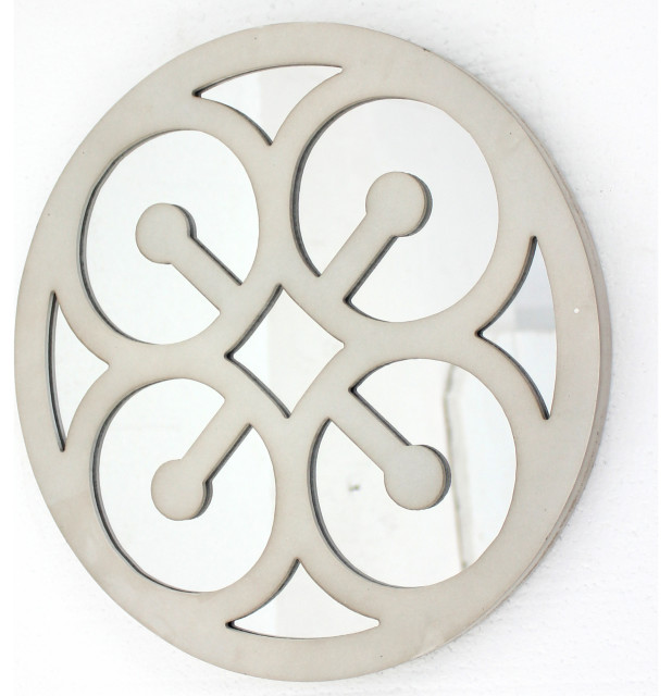 Wooden Round Shape Wall Decor Geometric Overlay on Top, White and ...