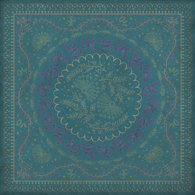 Williamsburg Cozens, Enraptured I Gaze 72x72 Vinyl Floorcloth, Blue ...