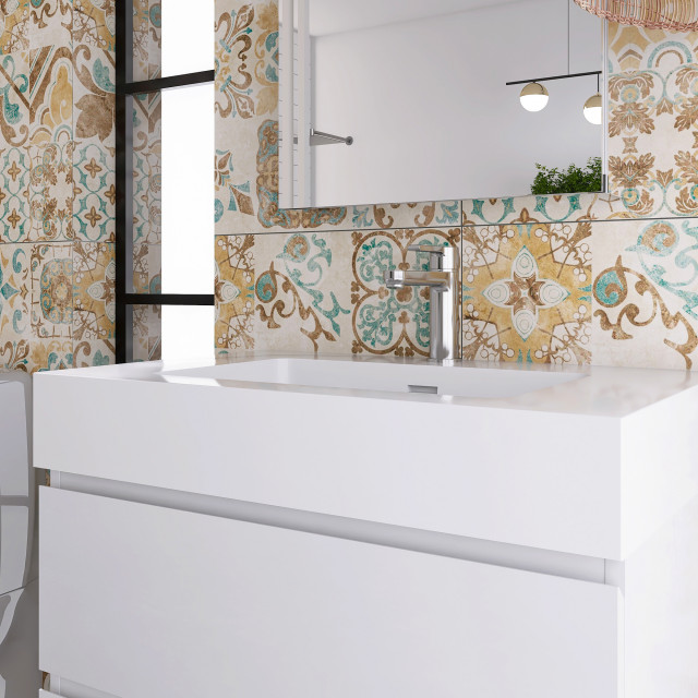 Wood Wall-Mounted Bathroom Vanity Set with Integrated Resin Sink, 30 ...