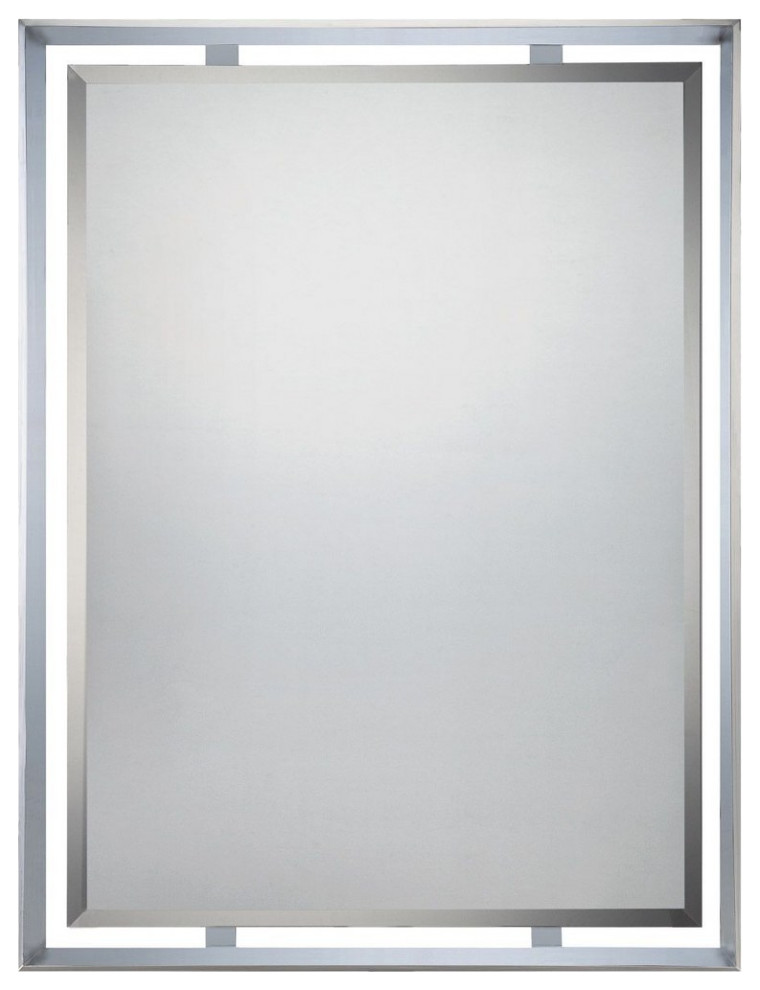 Modern Rectangular Wall Mirror in Polished Chrome Finish Beveled Edge ...