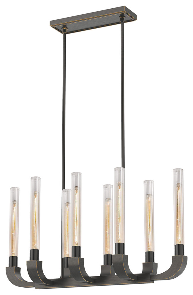 Flute Linear Pendant, Urban Bronze/Clear Ribbed Glass, 35.25"Lx14"Wx19 ...