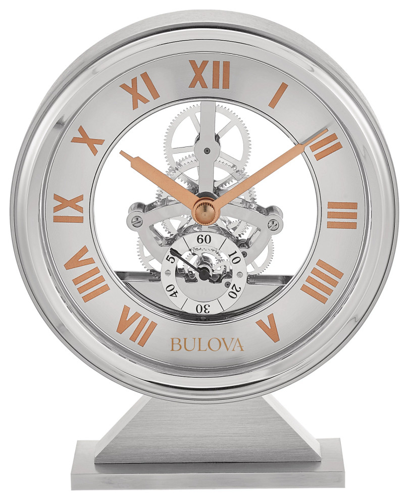 Torrance Silver Skeleton desk clock by Bulova - Modern - Desk And ...