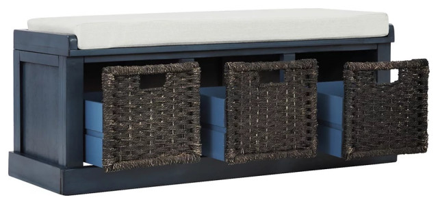 Rustic Entryway Storage Bench with 3 Removable Rattan Baskets and ...