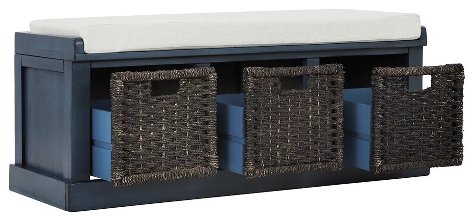 Rustic Entryway Storage Bench with 3 Removable Rattan Baskets and ...