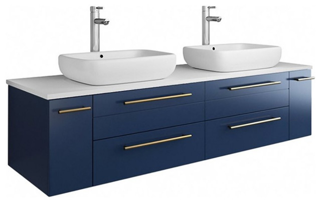 Fresca Stella 60" Wall Hung Double Vessel Bathroom Vanity in Royal Blue ...