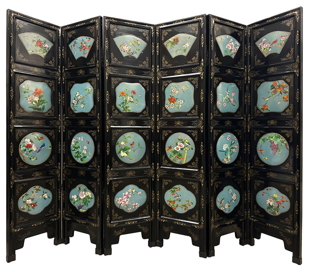 Consigned Chinese Folding Screen/Room Divider With Cloisonne panels ...