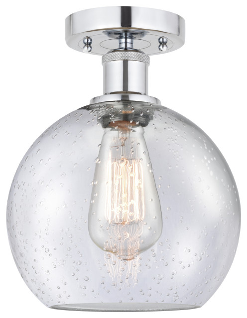 Edison Athens 1-Light 8" Semi-Flush Mount, Polished Chrome/Seedy ...