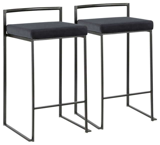 Lumisource Fuji Stackable Counter Stool, Black With Black Velvet, Set ...