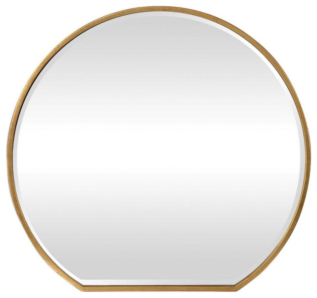Modern Flat Bottom Round Mirror in Metallic Gold Leaf Finish Unique ...