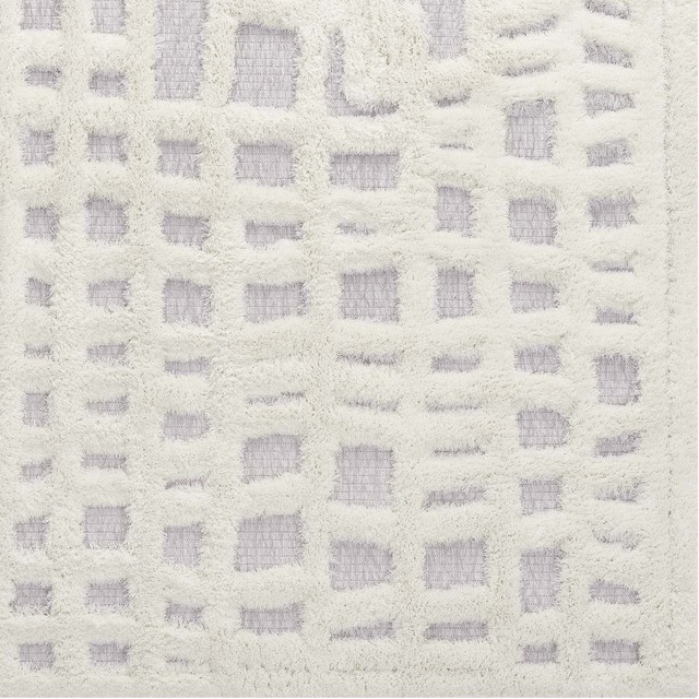 Whimsical Ladder Abstract Plaid Lattice 8x10 Shag Area Rug, Ivory and ...