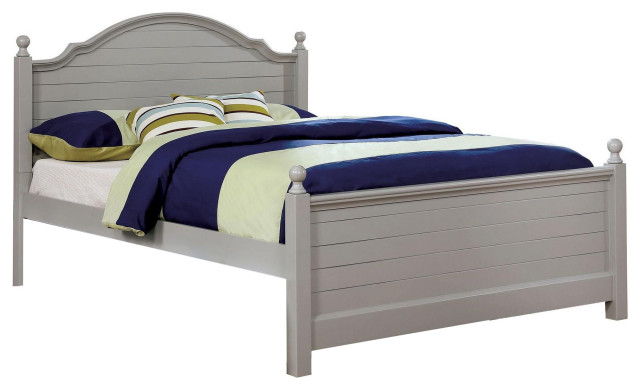 Full Size Bed with Plank Panel Headboard and Block Legs, Gray ...