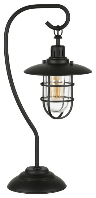 22" Black Metal Arched Table Lamp With Black Cage Shade - Beach Style ...
