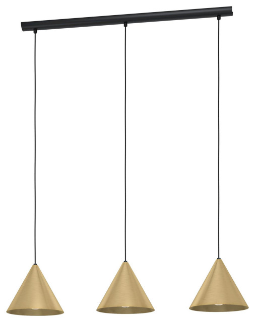 Narices, 3 Light Linear Pendant, Structured Black, Brushed Brass Metal ...