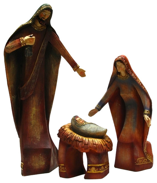 Wood-Look Holy Family Set - Traditional - Holiday Accents And Figurines ...