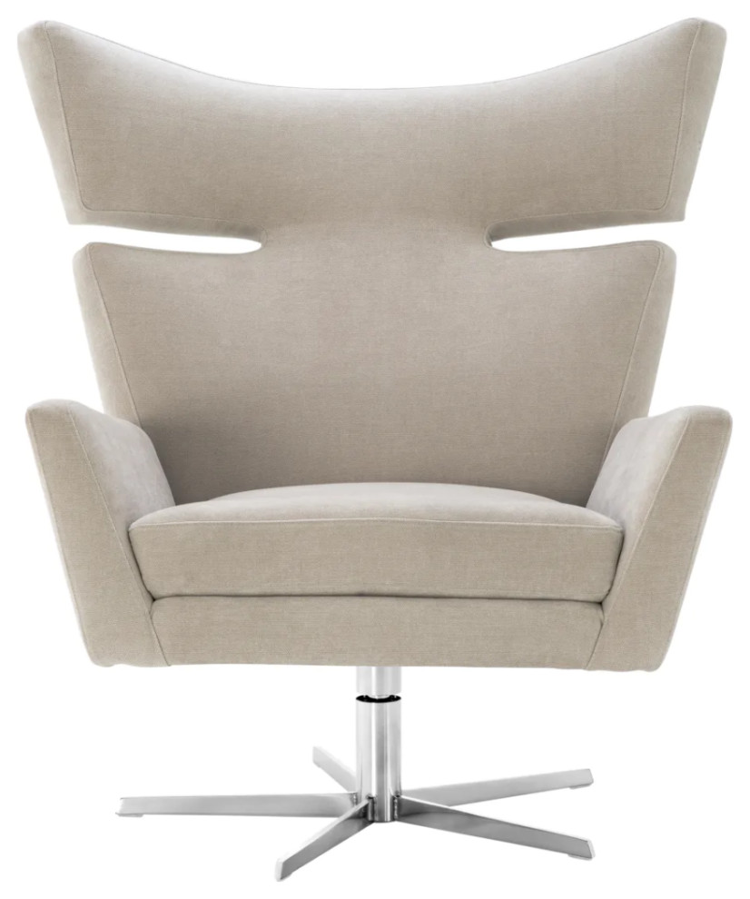 Beige Modern Wingback Swivel Chair, Eichholtz Eduardo - Midcentury ...