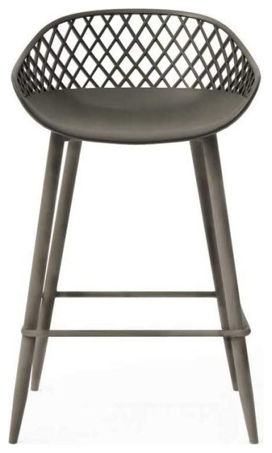 Set of 2 Counter Stool, Angled Metal Legs and Low Back Profile, Warm ...