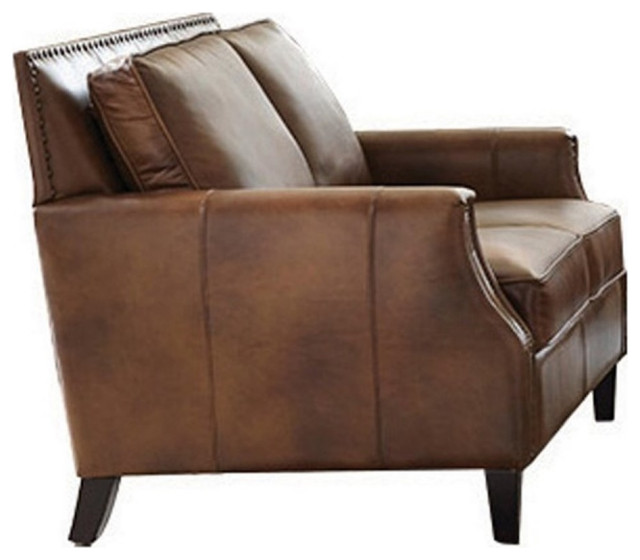 Pemberly Row Farmhouse Leather Upholstered Recessed Arms Loveseat in ...