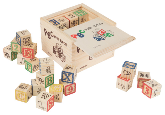 ABC and 123 Wooden Blocks 48-Piece Learning Block Set With Alphabet and ...