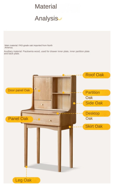 Oak Solid Wood Dressing Table, Makeup Table, 33.5" - Midcentury - Bedroom & Makeup Vanities - by ...