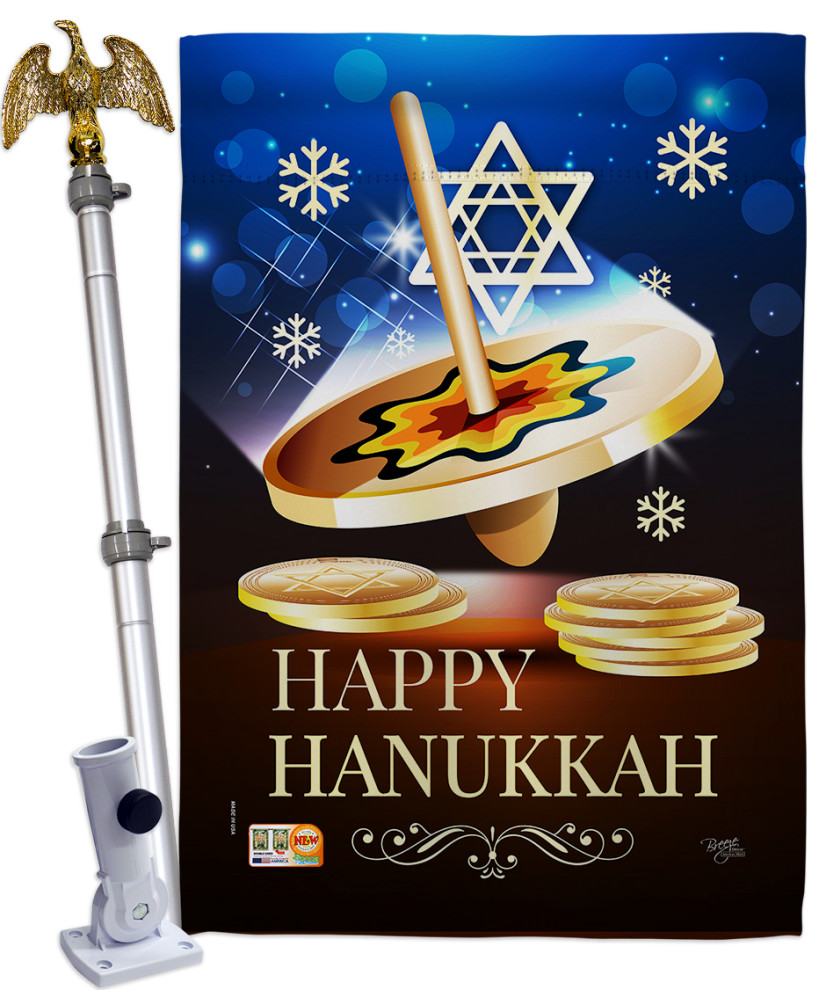 Happy Hanukkah Dreidel Winter Hanukkah House Flag Set - Modern - Flags ...
