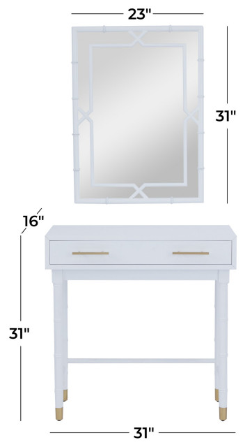 Contemporary Console Table & Wall Mirror, Drawer With Golden Pulls ...