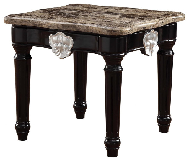 Traditional End Table, Wooden Frame & Elegant Scalloped Marble Top ...