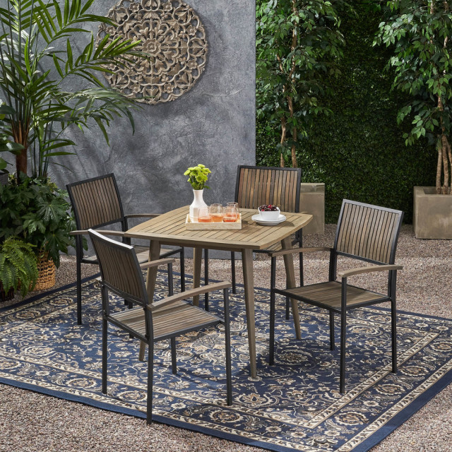 Tabitha Outdoor 4 Seater Acacia Wood Square Dining Set - Transitional ...