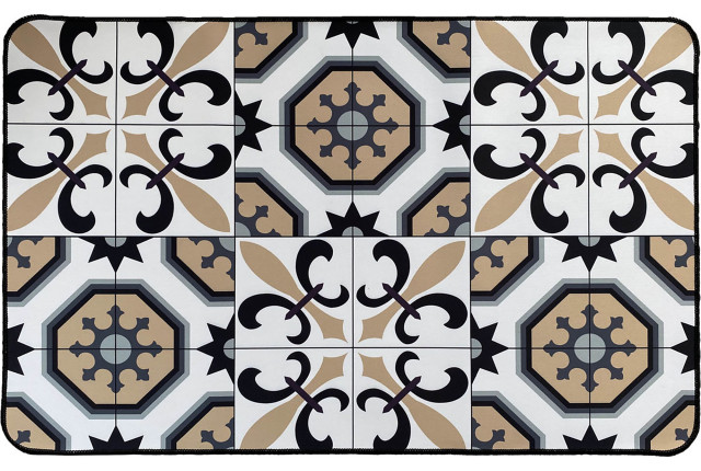 Carmen Printed Kitchen Mat White and Beige Tile Design 32" x 20 ...