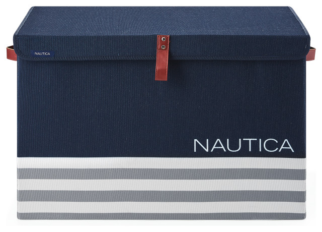 Nautica Folded Large Storage Trunk with Lid, Navy Stripe - Beach Style ...