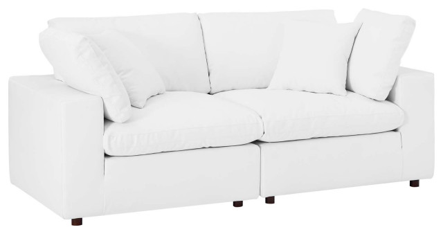 Commix Down Filled Overstuffed Vegan Leather Loveseat - Contemporary ...