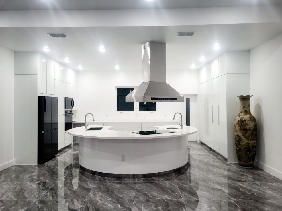 Small Fitted Curved White High Gloss Kitchen Cabinet Set With Sink ...