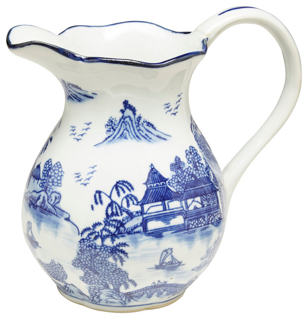 8.5" Blue & White Pitcher - Asian - Pitchers - by Orchard Creek Designs