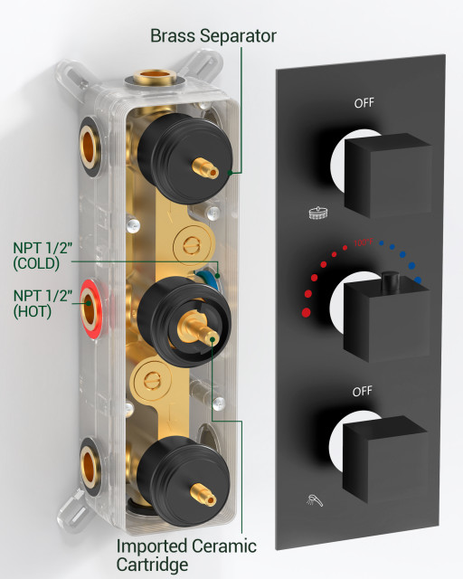 Triple Shower Head 12" Thermostatic Shower System With Handheld Shower ...