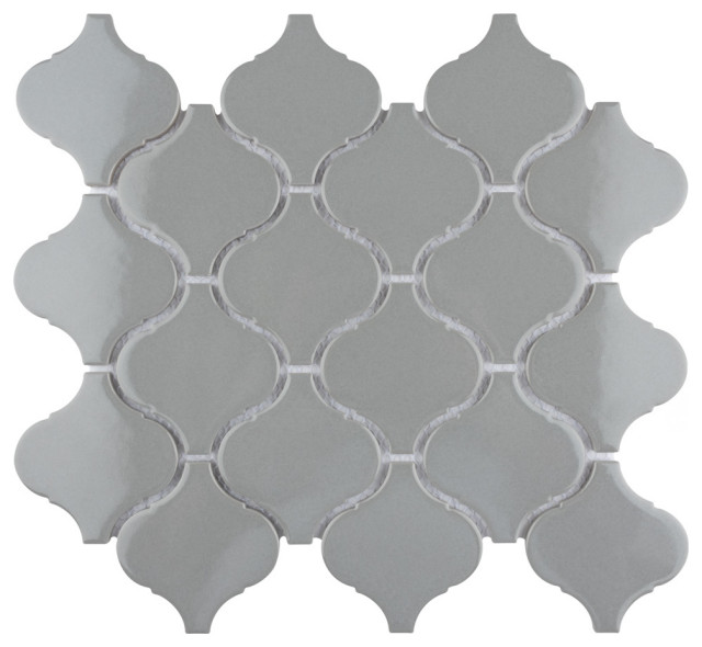 Metro Lantern Glossy Light Grey Porcelain Mosaic Sample - Mediterranean ...