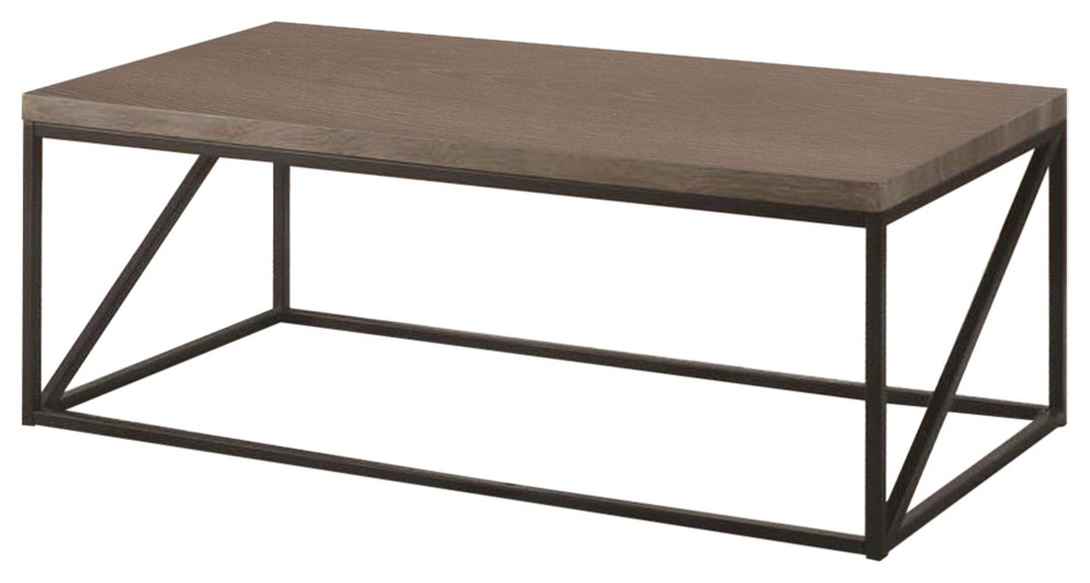 Benzara BM184955 Minimal Coffee Table With Wooden Top and Metallic Base ...
