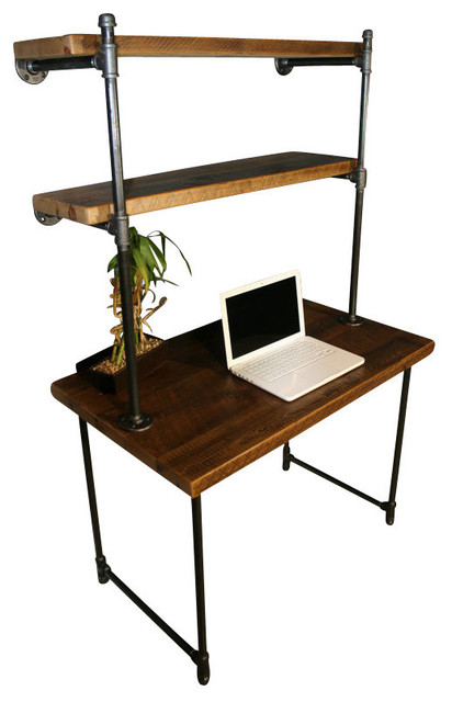 Reclaimed Wood Desk, 2 Shelves, Wall Attach, 84"x36" - Rustic - Desks ...