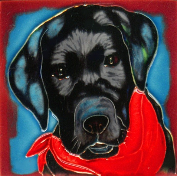 4x4" Black Labrador Retriever Dog Art Tile Ceramic Drink Holder Coaster ...