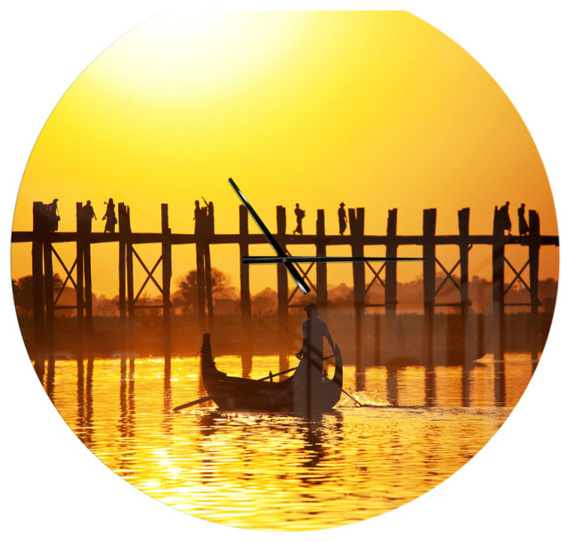 Bridge in Myanmar Oversized Coastal Metal Clock, 23x23 - Beach Style ...