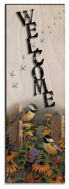 Welcome Wall Art, Linda's Chickadees, 4"x12" - Farmhouse - Novelty ...