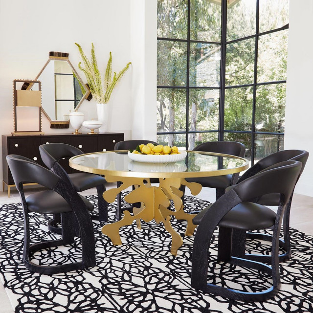 Fleur Gold Dining Table, Modern Round Glass Kitchen Table, 60 ...