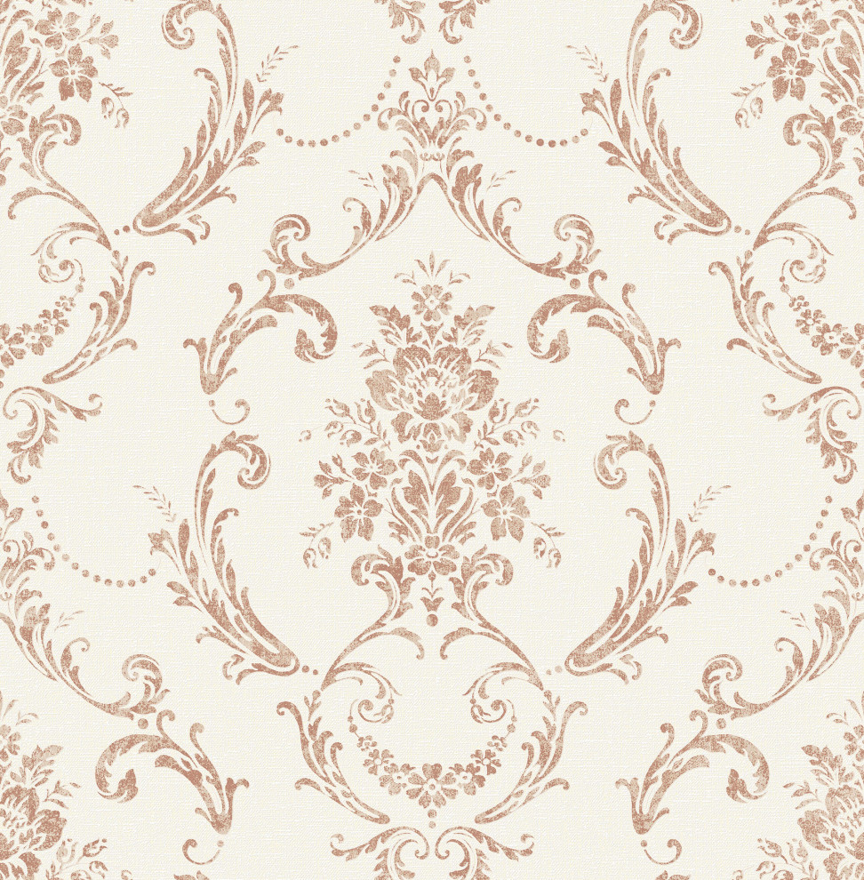 Glenda Copper Floral Damask Wallpaper, Swatch - Traditional - Wallpaper ...