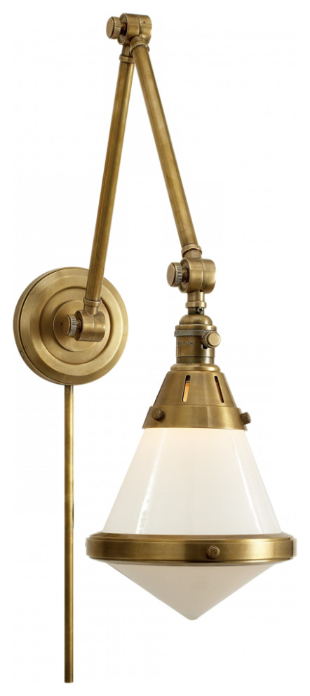Gale Library Wall Sconce, 1-Light Hand-Rubbed Antique Brass, White ...